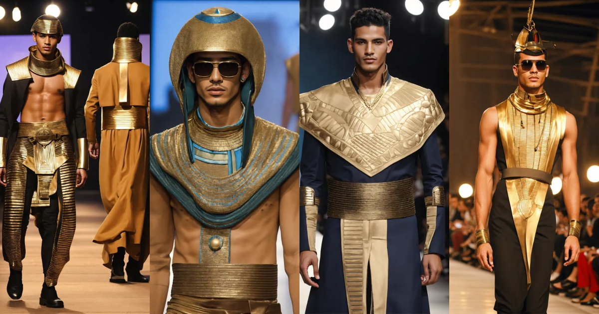 Lexica - Futuristic, modern Egyptian fashion on runway, men model