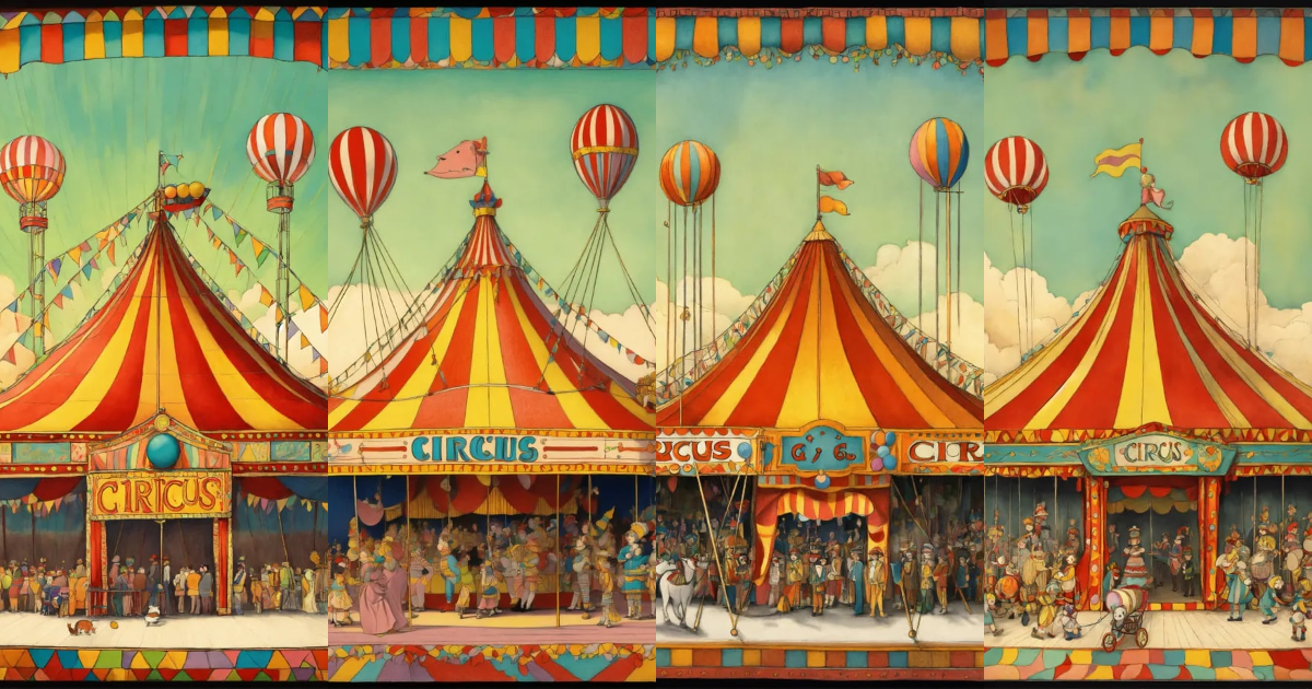 Lexica - Circus. Drawing an external view of a circus in the 50's with ...