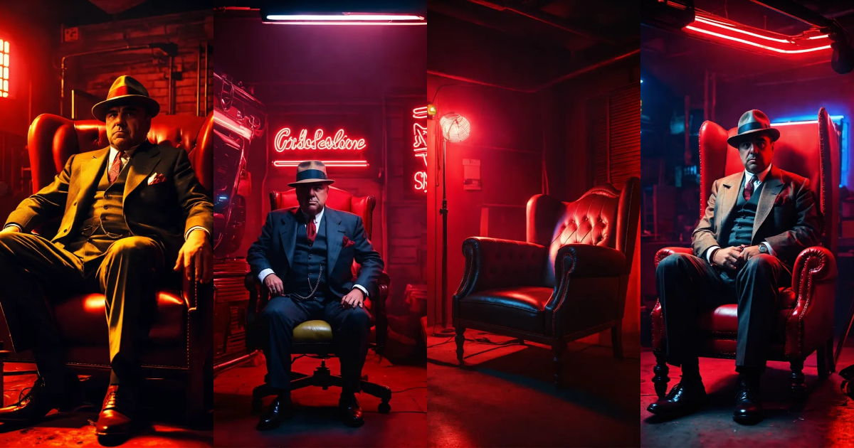 Lexica - Portrait realistic of Al Capone old seat on a chair in a ...