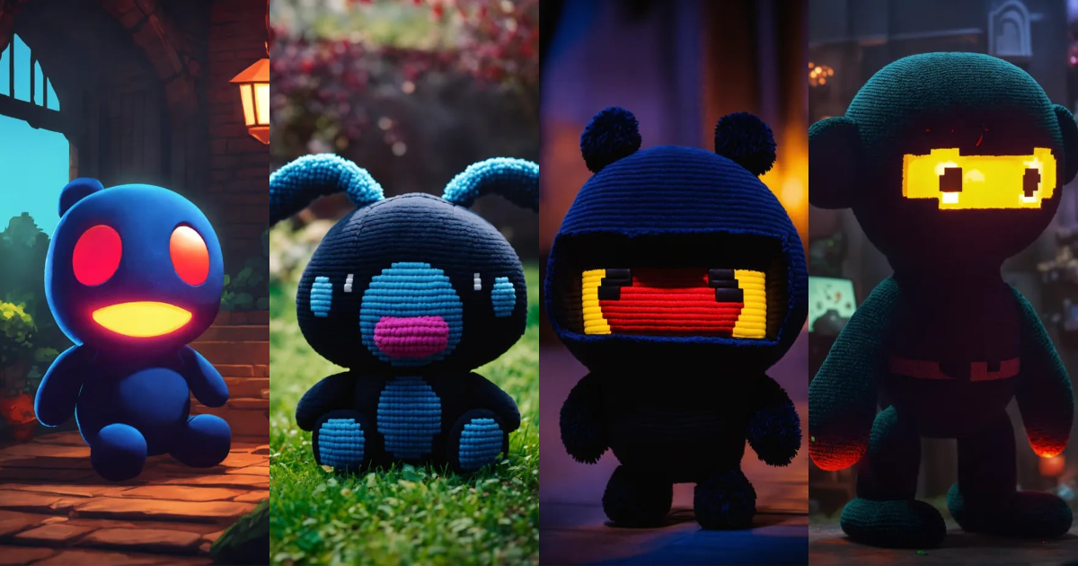 Lexica - Dark plush toy, platformer, 16 bit, computer character
