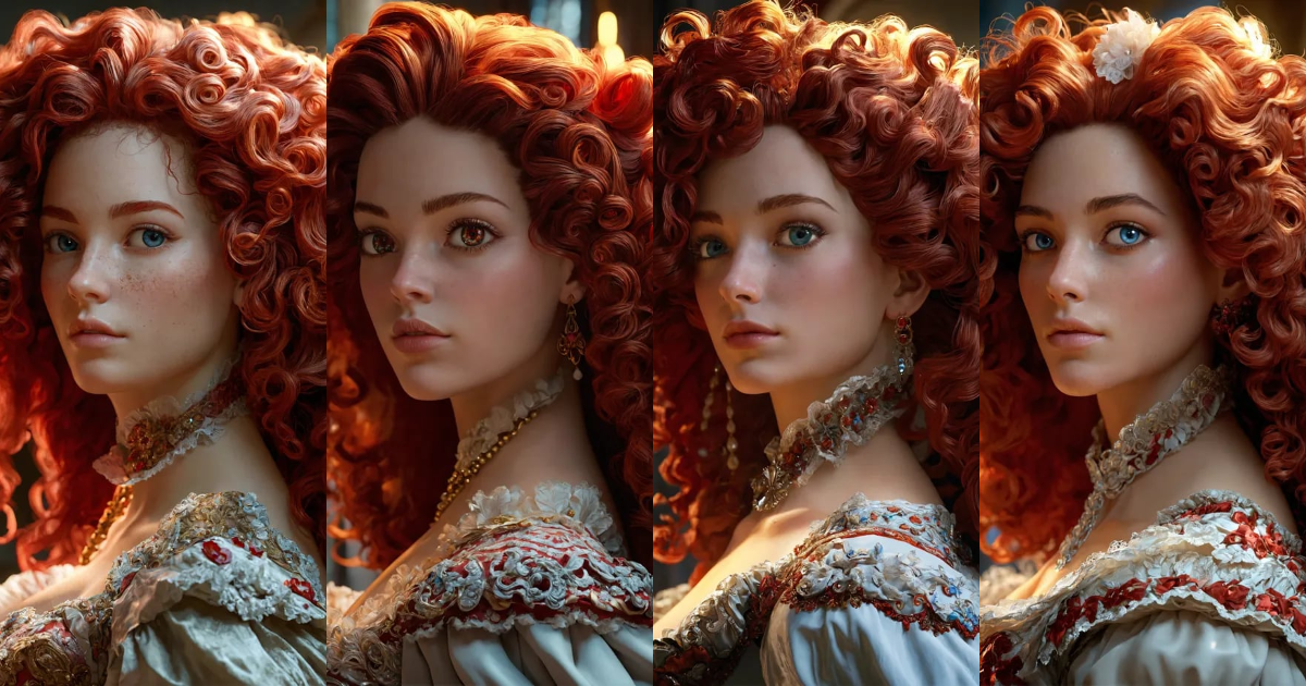 Lexica - Beautiful Baroque Princess, elaborate gown, massive curly red ...