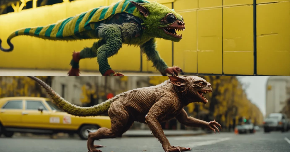 Lexica - Leica side-view of a gremlin monster wearing a coat, running ...