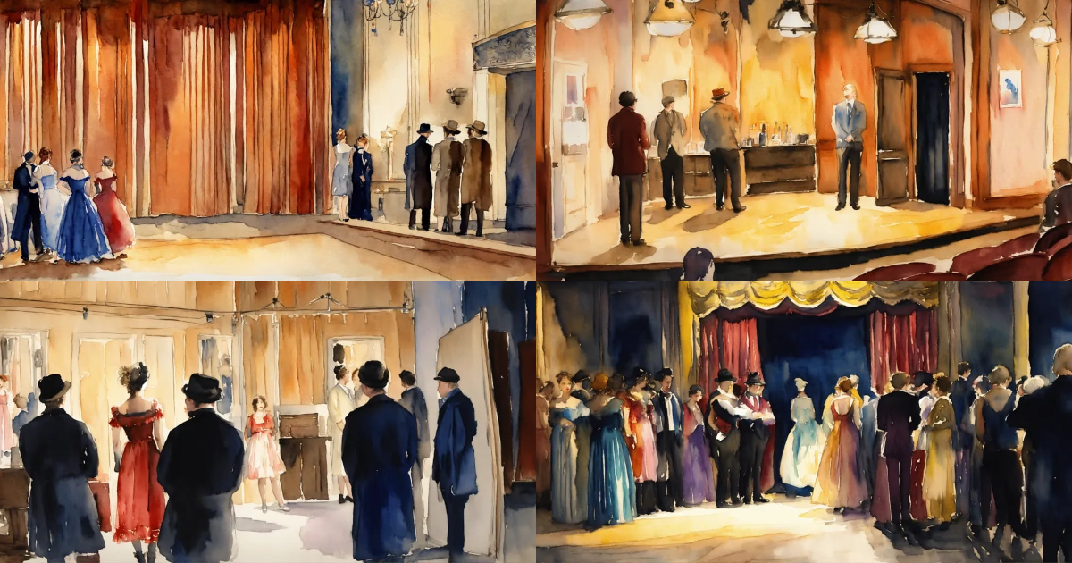 Lexica - Backstage, theater, actors, watercolor.