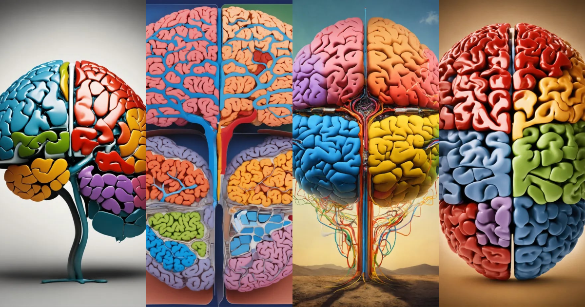 Lexica - A brain divided into parts of different colors
