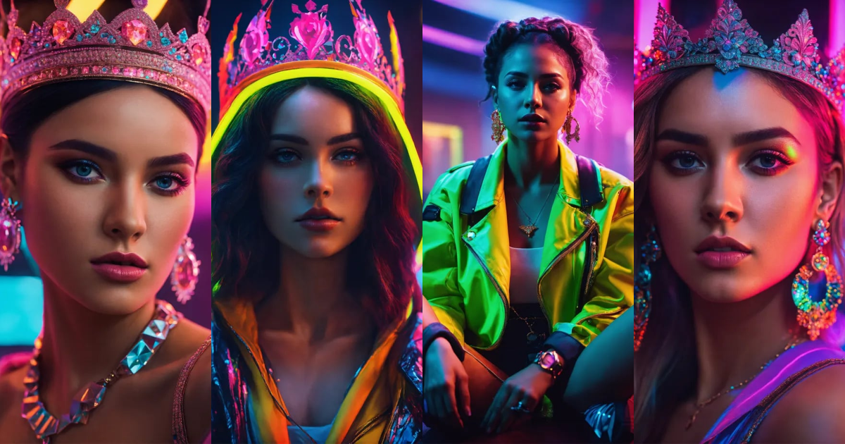 Lexica - Cinematic photography, modern, female queen, neon colors ...