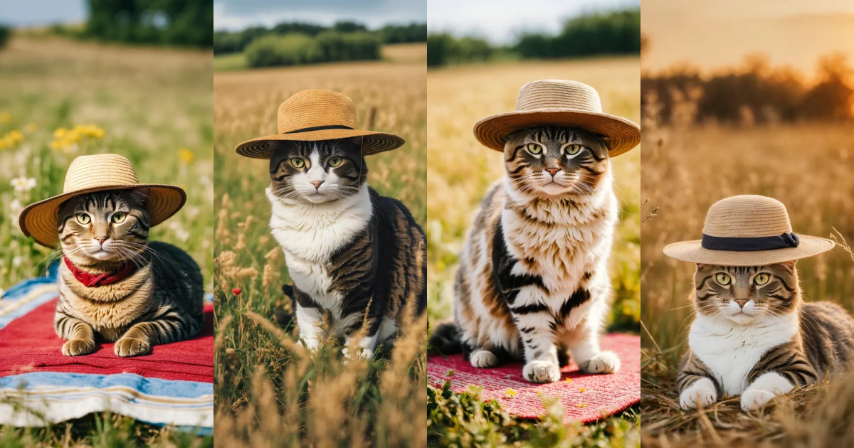 Lexica - Cat with a hat sat on a mat in the field