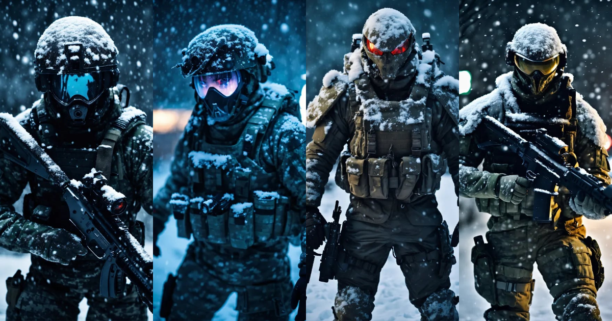 Lexica - A alien soldier monster , wearing winter camo military gear ...