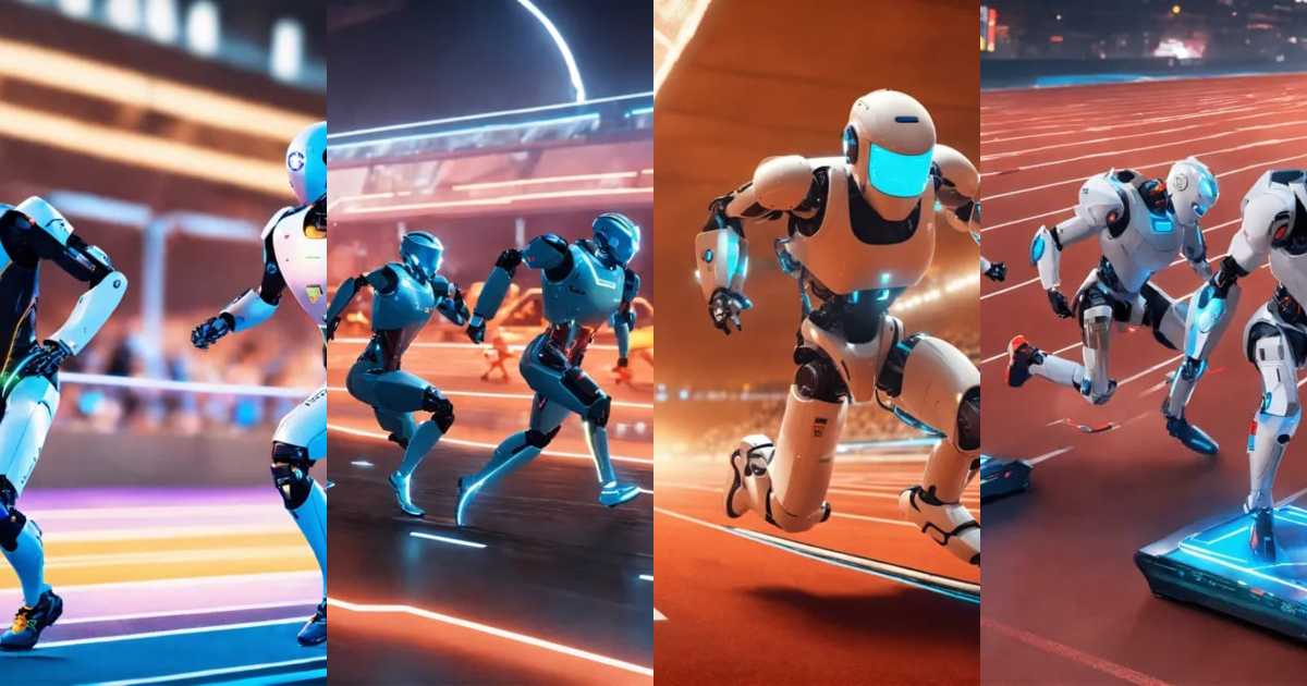 Lexica - Two robot runners competing in a 100 meters race on a digital ...