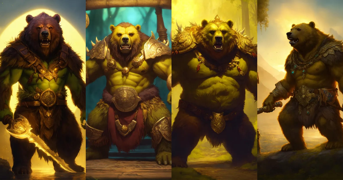 Lexica - Depic professional digital art of orc bear druid, radiant gold ...