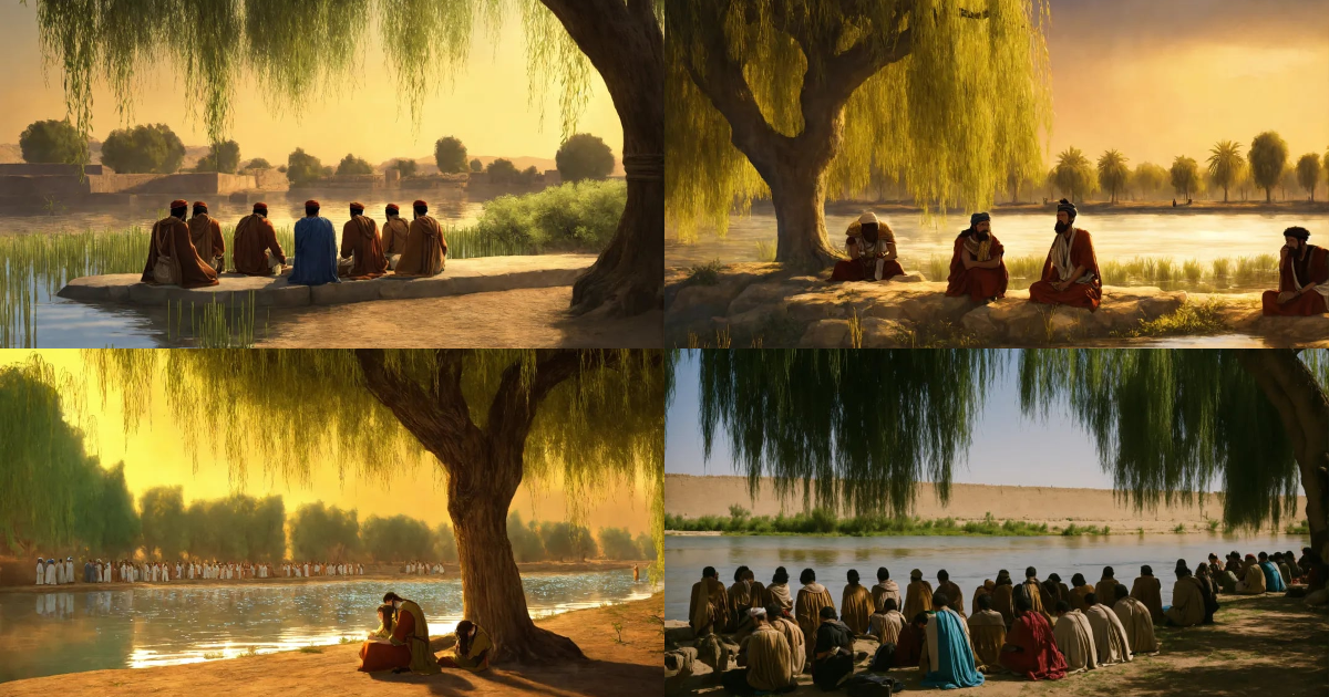 Lexica - Israelites with sobbing expressions sit and weep under willow ...
