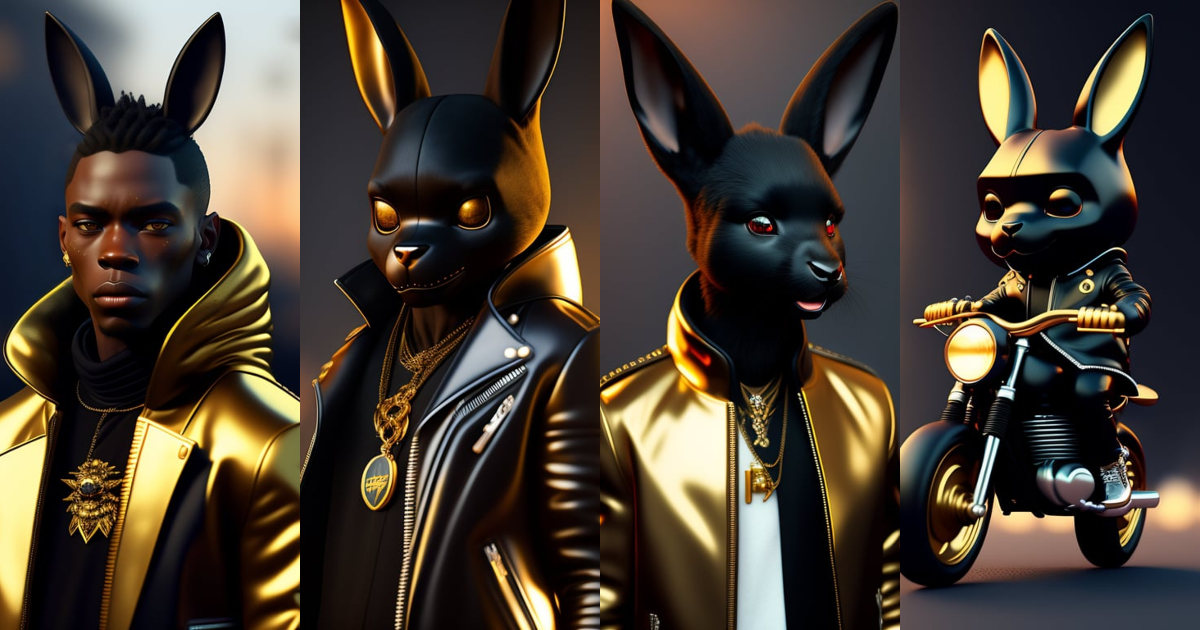 Lexica - Black Humanoid Rabbit with large white eyes leather jacket ...