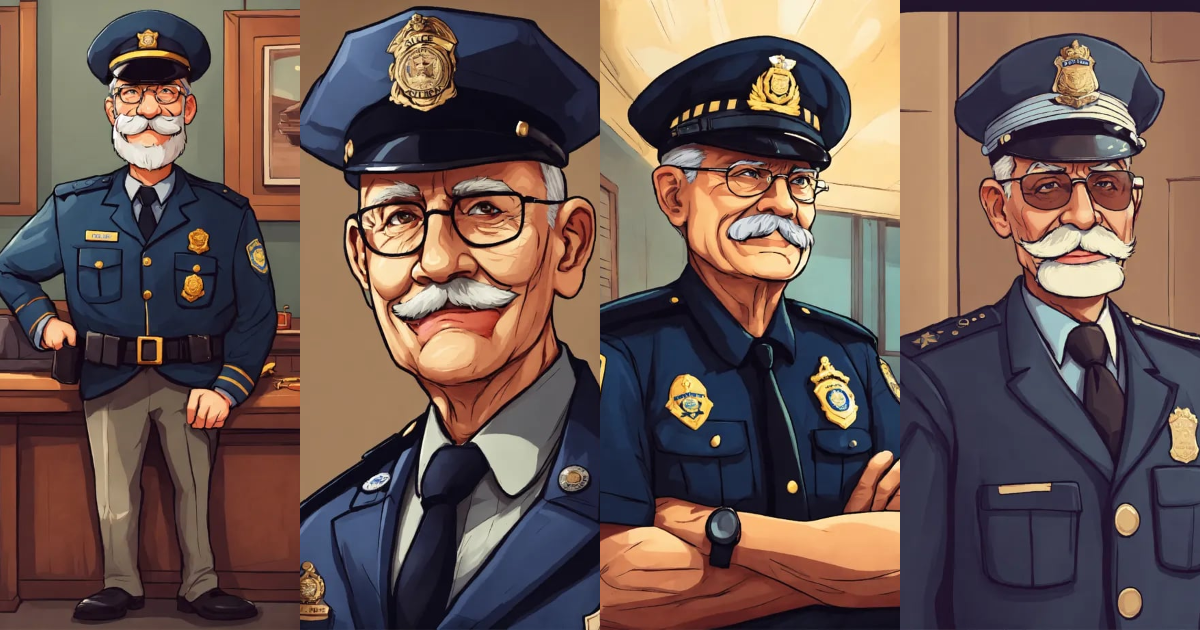 Lexica - An old retired police officer, cartoon style