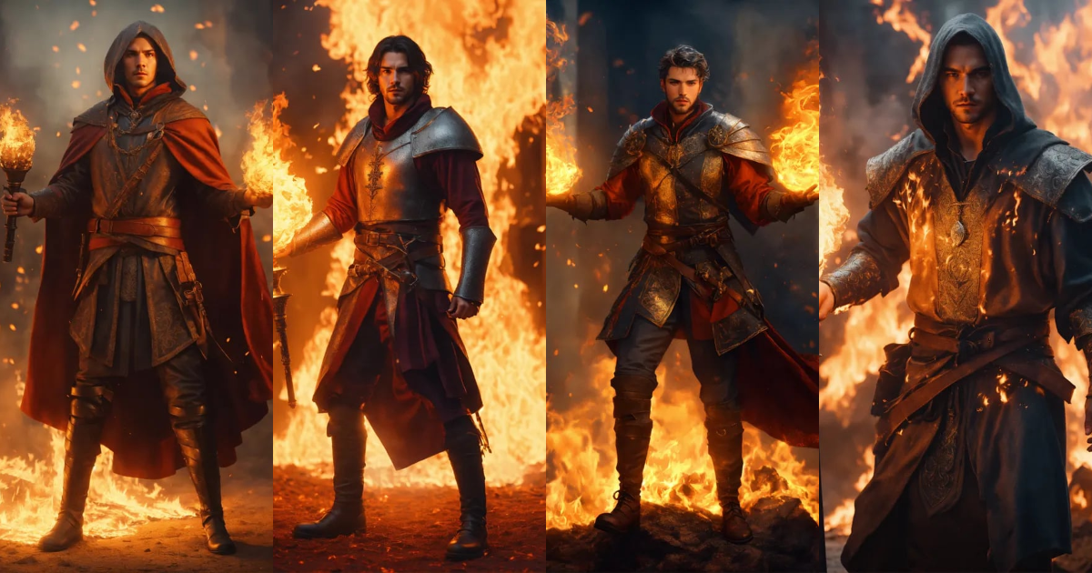 Lexica - A realistic full body portrait of a medival male pyromancer ...