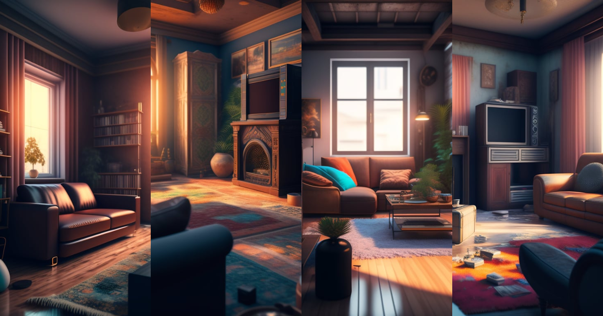 Lexica - Highly detailed interior shot of a messy living room with ...