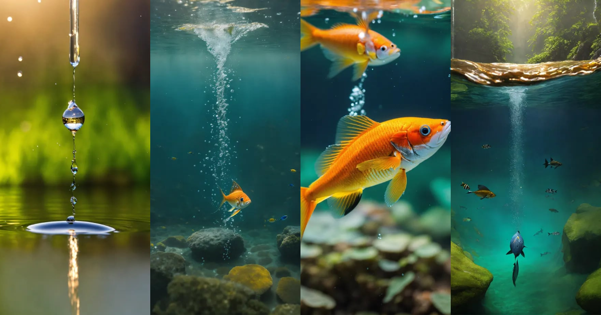 Lexica - The drop falls below the water surface, it morphs into a small ...
