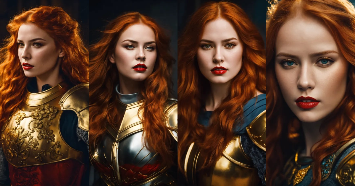Lexica - Photo quality portrait of mighty female knight with flowing ...