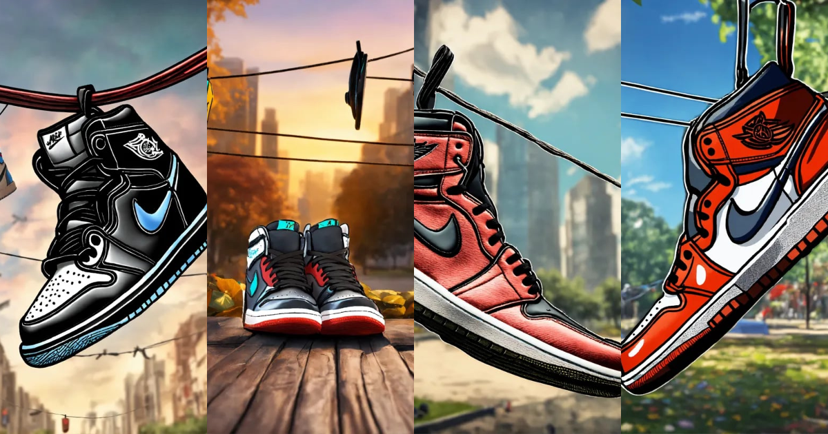 Lexica - Virtual drawing of air jordan 1 sneakers hanging on a ...