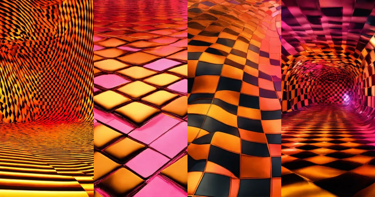 Lexica - Shiny metallic pink and orange large checkerboard pattern ...