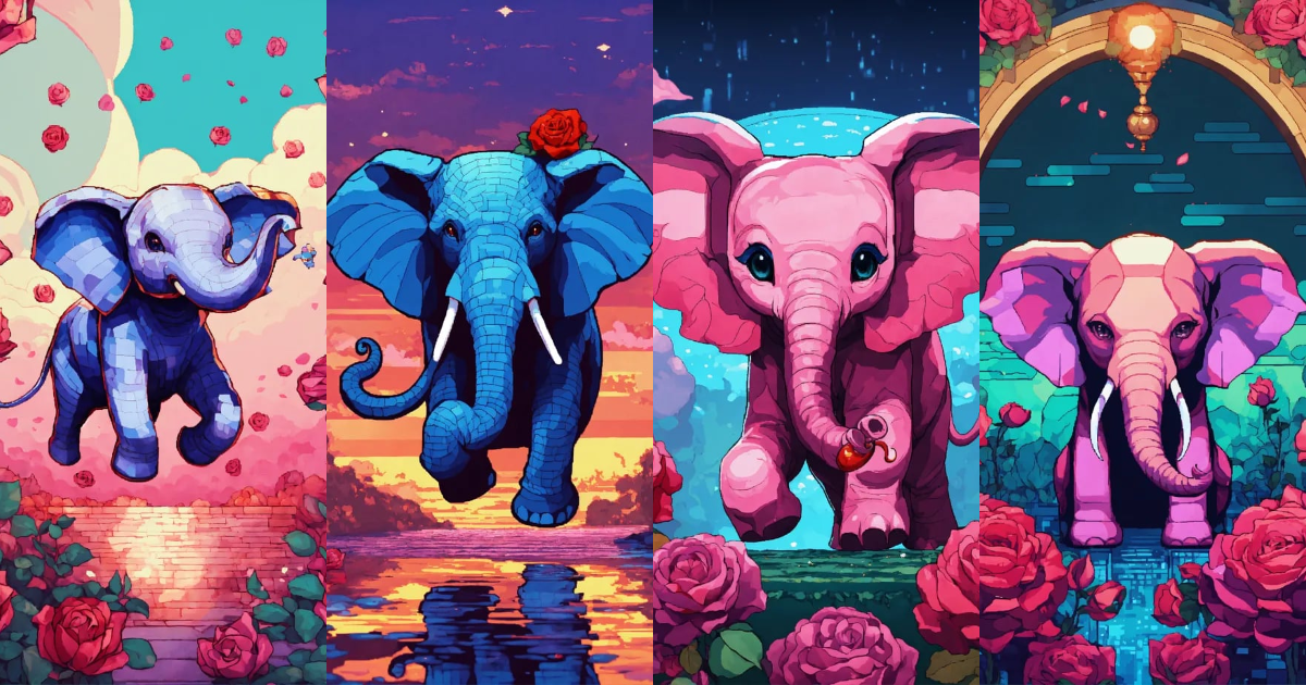 Lexica - Chibi humanoid anime elephant dive into the rose, pixel art ...