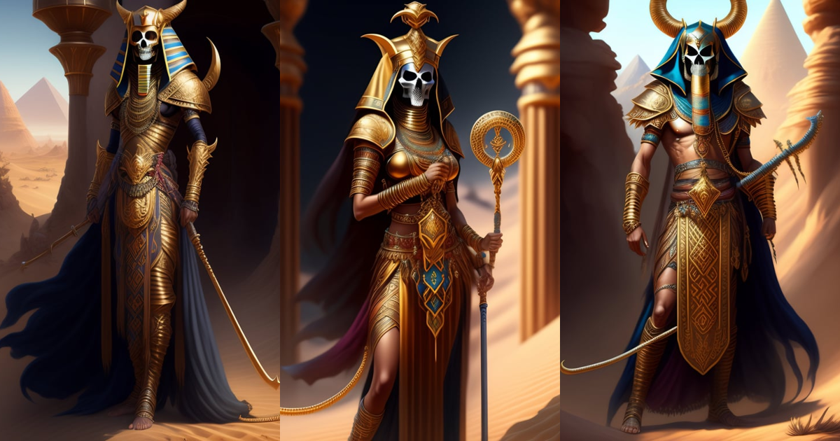 Lexica - Desert undead lich Skeleton pharaoh, holding a snake headed ...