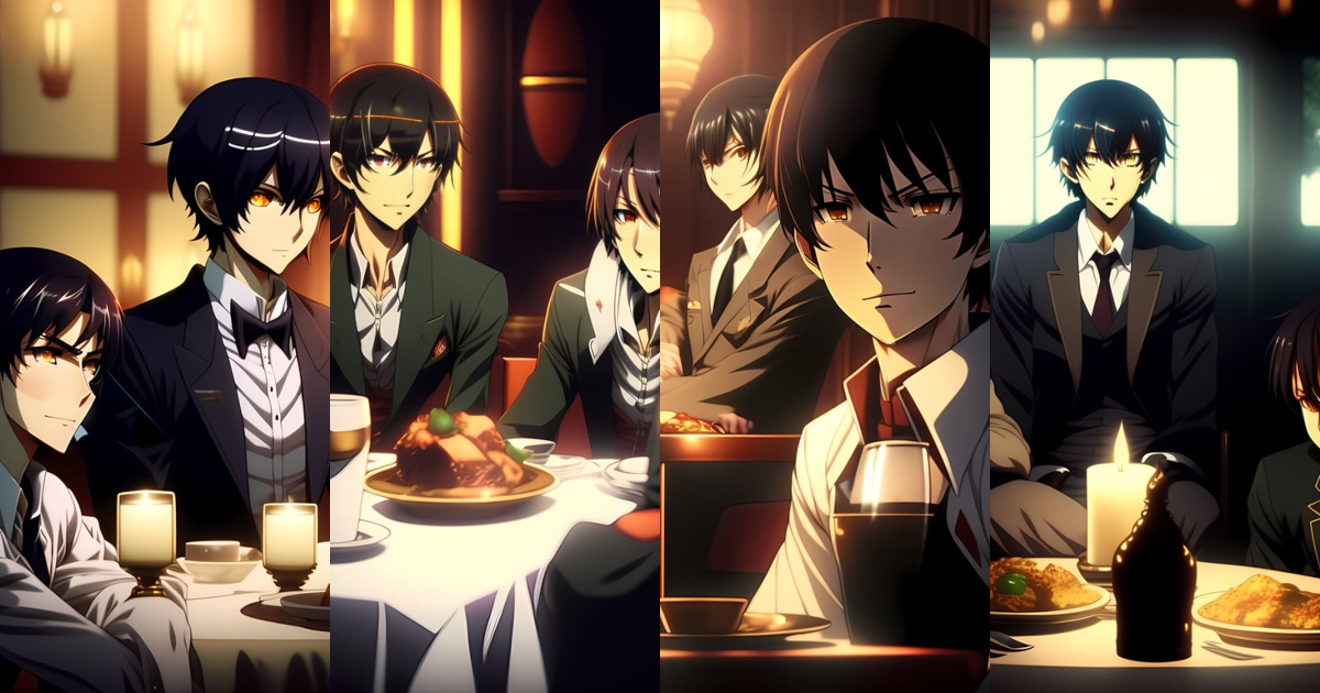 Lexica - Yagami light and lelouch and eren yeager sitting on table ...
