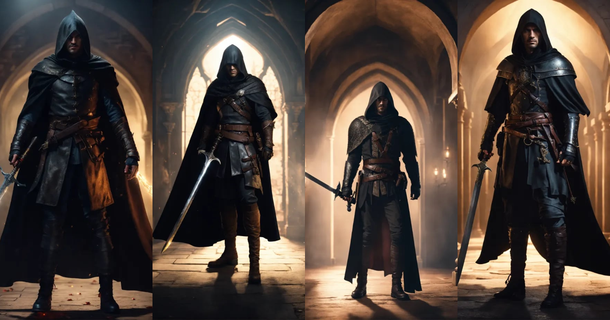 Lexica - A realistic full body portrait of a medival male assasin ...