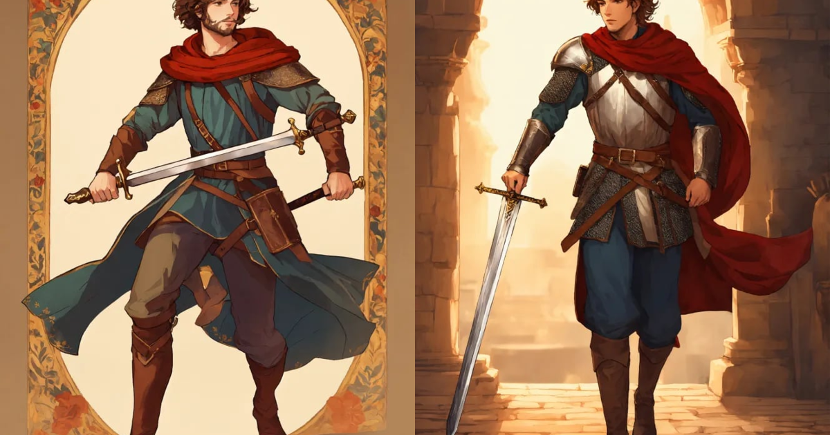 Lexica - Beautiful young medieval man holding a sword running, full ...