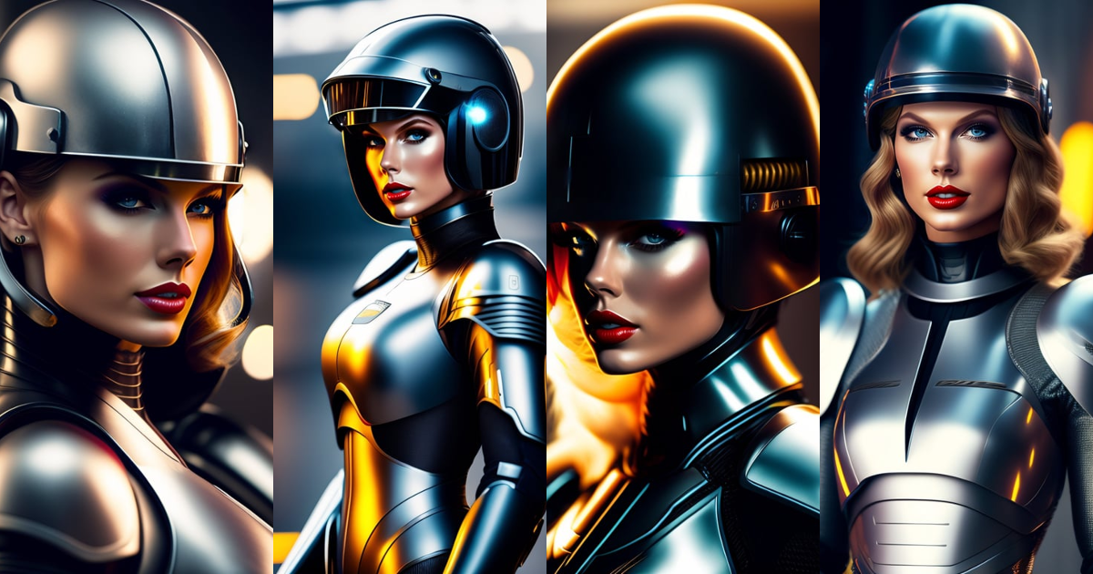 Lexica - Taylor swift as robocop with helmet, a character side portrait ...