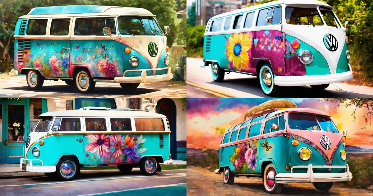 Lexica - Concept art of hyper realistic turquoise Volkswagen bus, paint ...