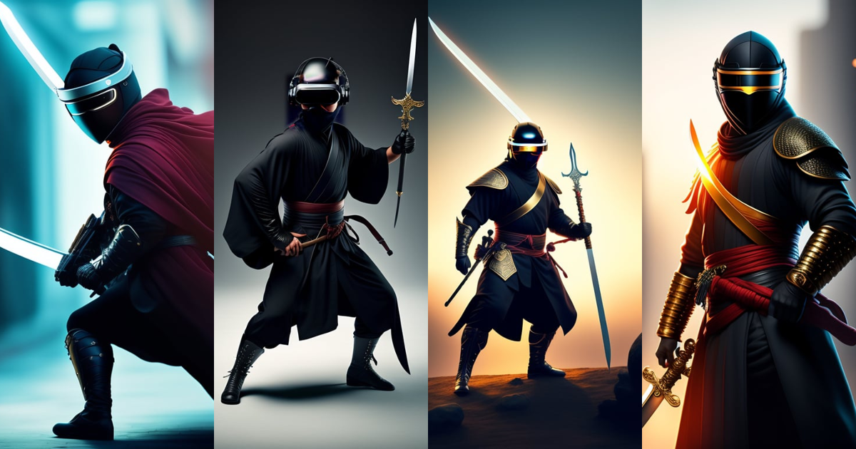 Lexica - A ninja with a vr headset and a sword