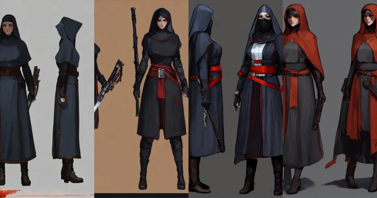 Lexica - Concept art of nun assassin,6 unique designs with unique ...