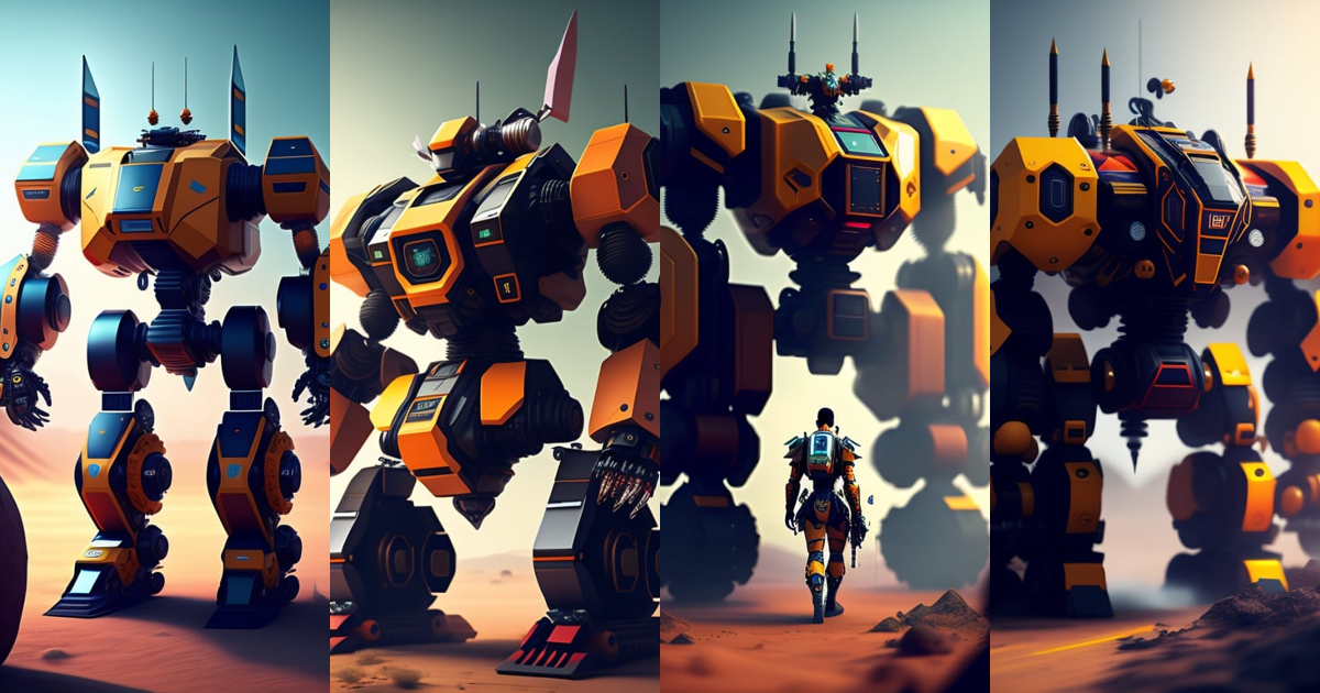 Lexica - Walking mech robot with hexagonal weapons