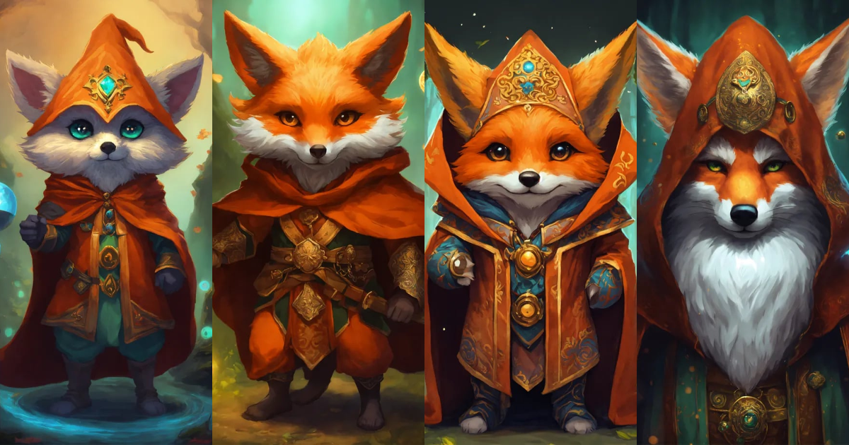 Lexica - A half-Fox-Gnome God of Trickery emanating tricks, shrouded ...