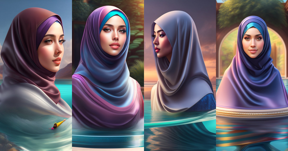 Lexica - A beautiful woman wearing hijab in pool, full body hiper-realistic