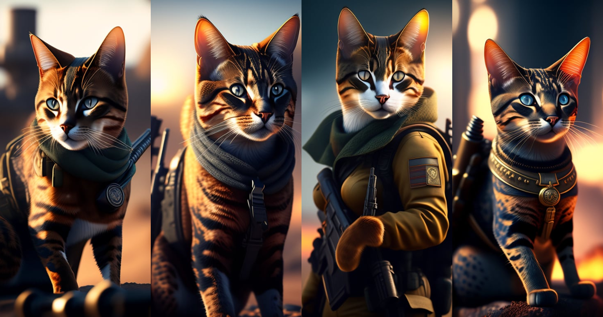 Lexica - WW2 style cat holding a Remington rifle, war ravaged landscape ...