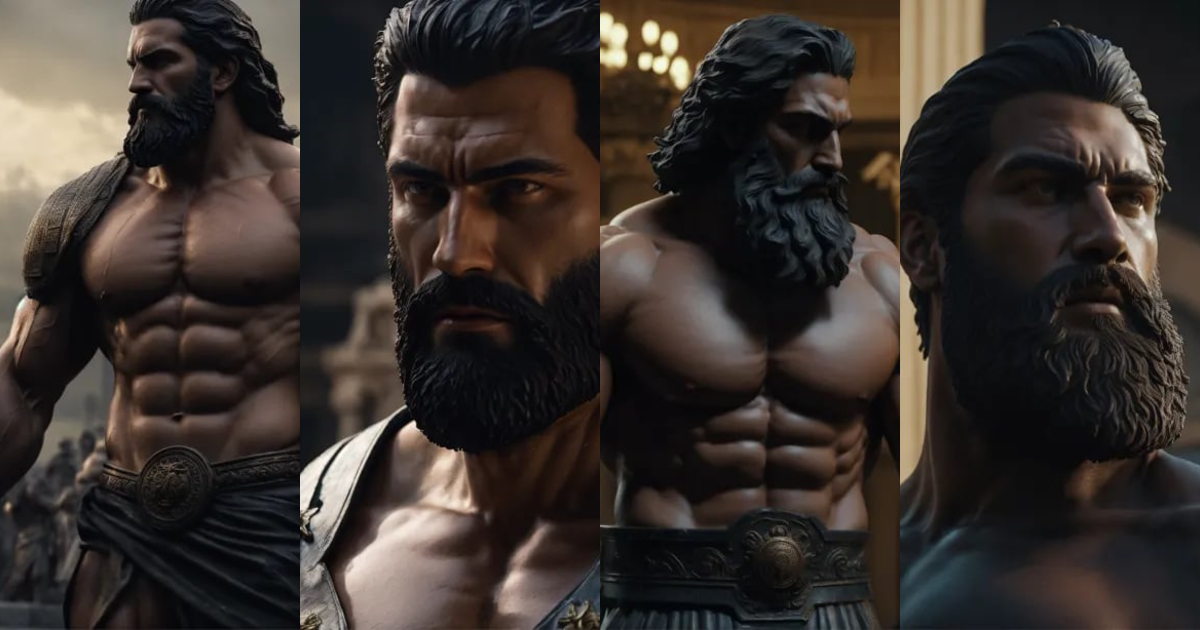 Lexica - A muscular statue of a strong Greek man with a beard and scars ...