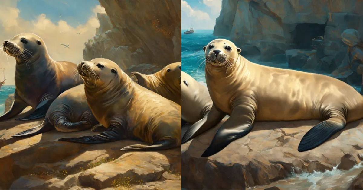 Lexica - Close up, Sea seals laying on a rock, Epic, dramatic ...