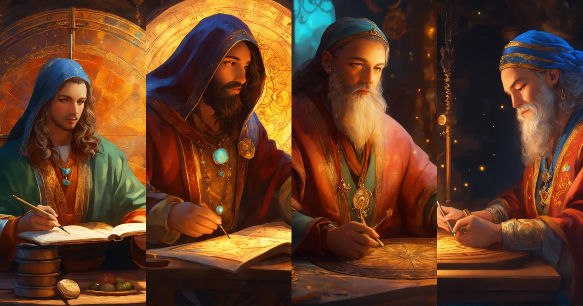 Lexica - Astrologer, realistic oil paint, 2D illustration style, sharp ...