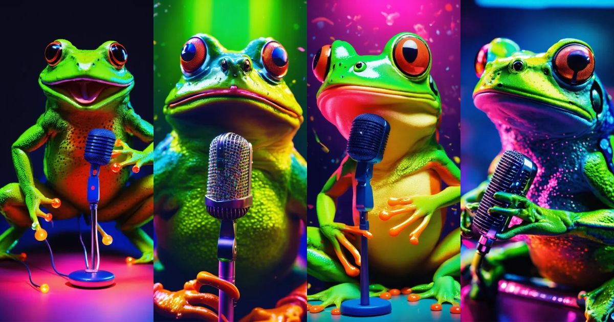 Lexica - Crazy singing fluroszing frog with a microphone in neon colors ...