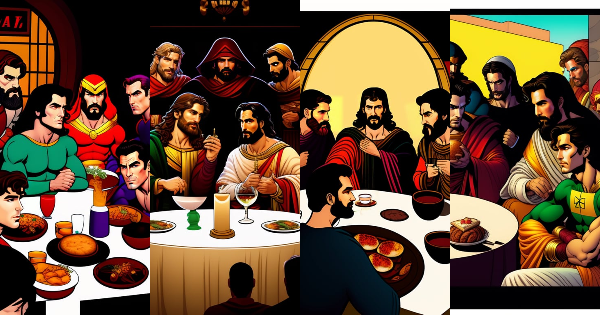 Lexica - Selfie at the last supper, comic book style