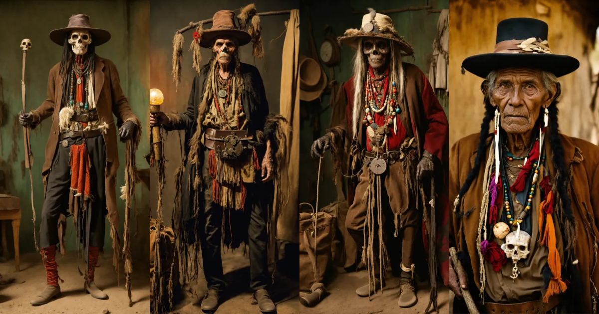 Lexica - Creepy witch doctor from wild west 1800s. he is emaciated and ...