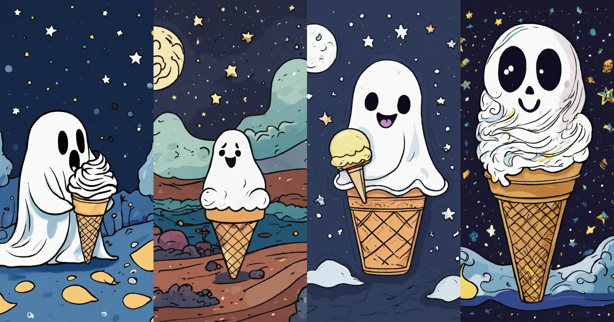 Lexica - Simple ghost eating ice cream doodle png starry night background