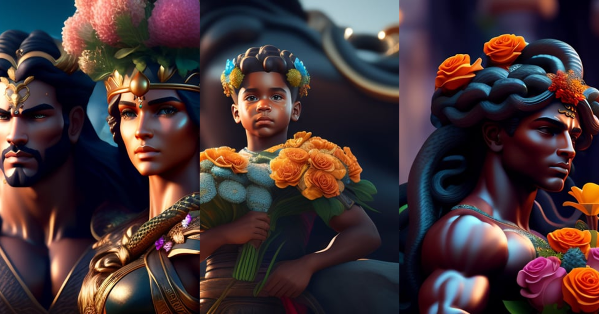 Lexica - Young Hercules turned to stone with a bouquet of flowers in ...