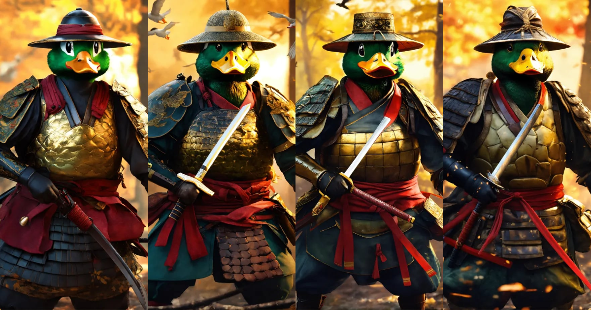 Lexica - Duck samurai. Battlefield. Hyper realistic.
