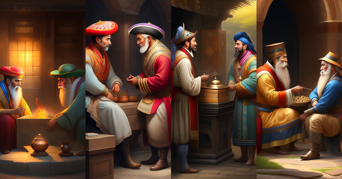 Lexica - Two men trading, exchange, ancient societies, merchandise, animals