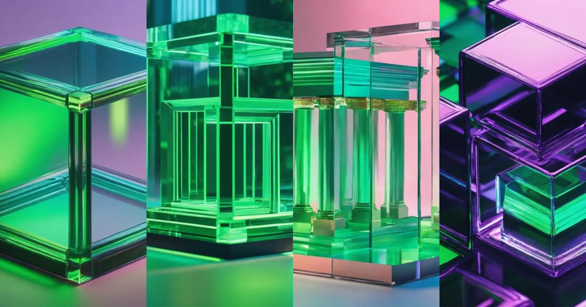 Lexica - Isometric Clear glass cube, Stacked sophisticated green roman ...