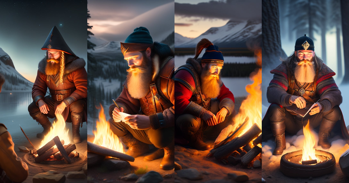 Lexica - Around the campfire, the Viking writes the code in runes.