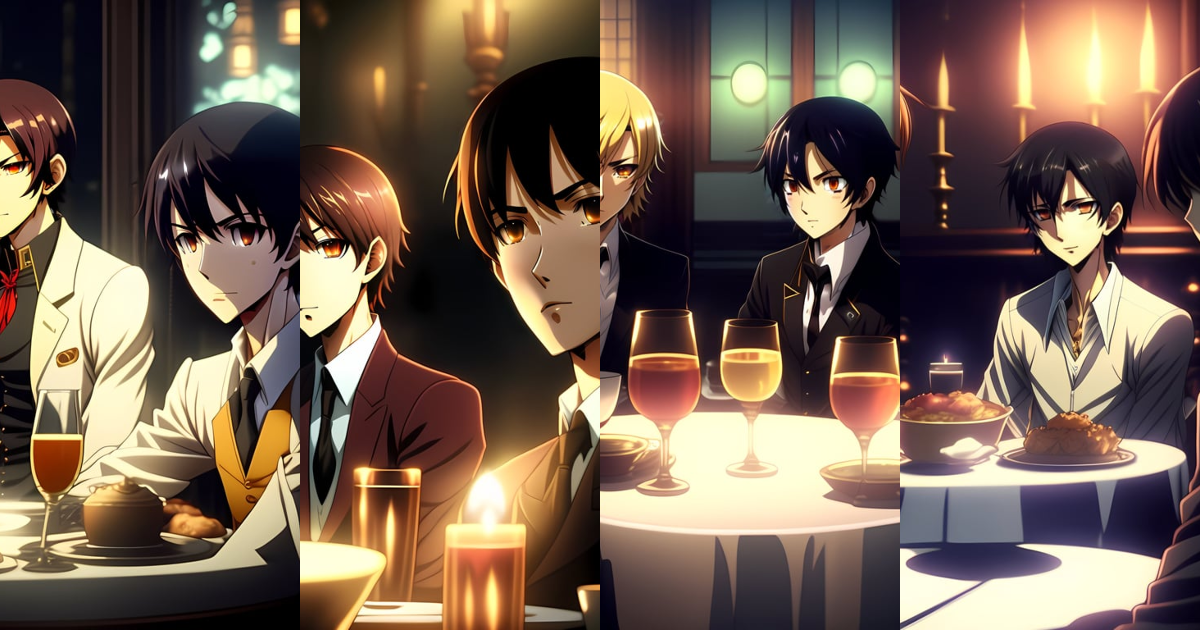 Lexica - Yagami light and lelouch and eren yeager sitting on table ...
