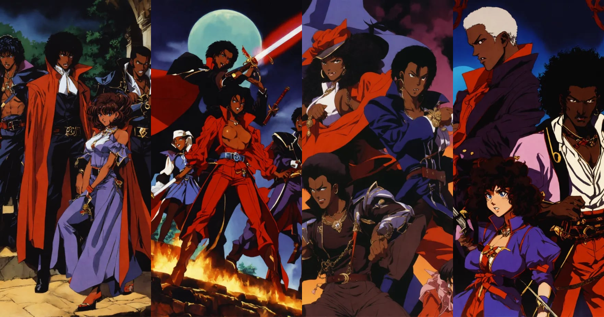 Lexica - 80s anime black characters vampire hunters mages fighting vampires