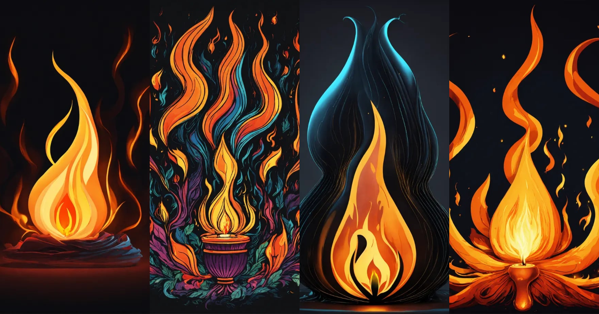 Lexica - Cartoon drawing a flame, surreal, solid black background, high ...